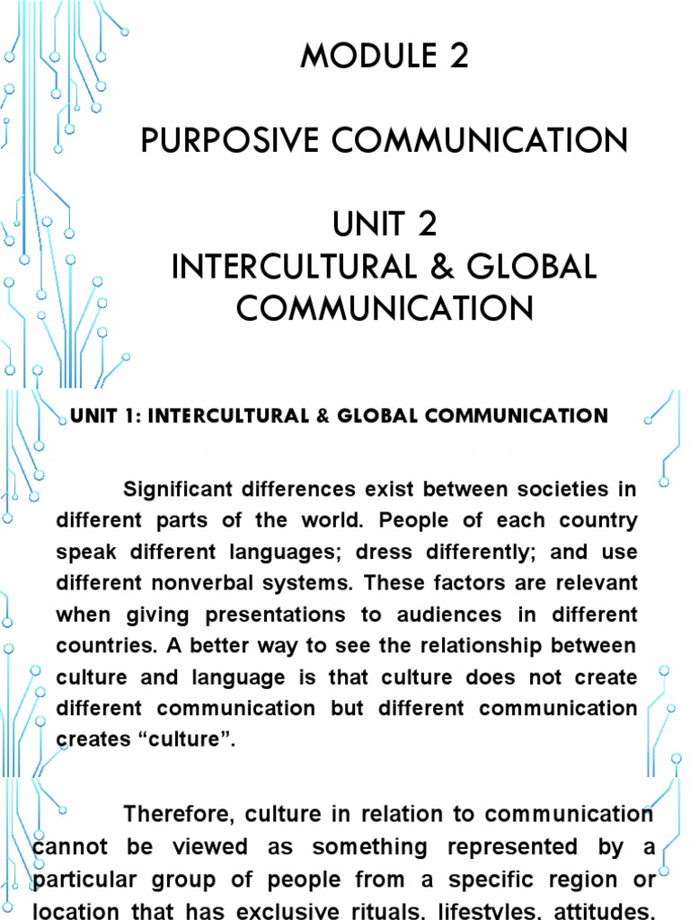 MODULE 2 PURPOSIVE COMMUNICATION (UNIT 2 - LESSONS 1-2) PPT PDF | PDF | Cross Cultural ...
