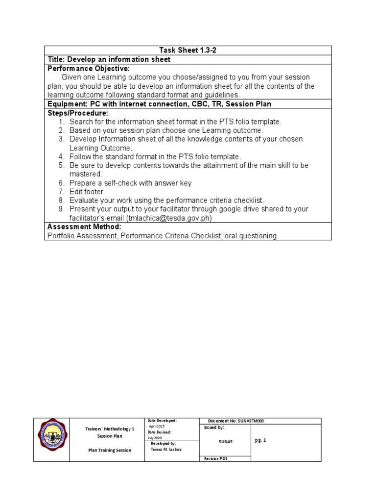 TASK Sheet 1.3-2 Develop An Information Sheet Final | PDF | Learning | Cognition
