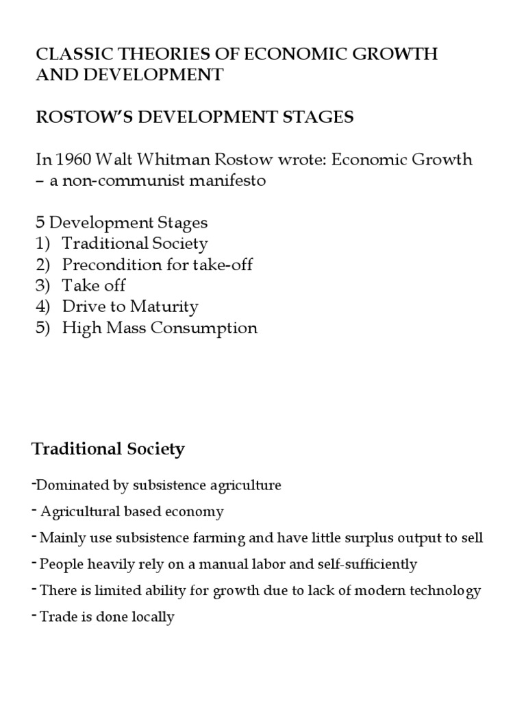 Classic Theories of Economic Growth and Development Rostow'S ...
