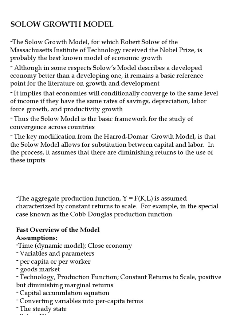 Solow Growth Model | PDF | Production Function | Economic Growth