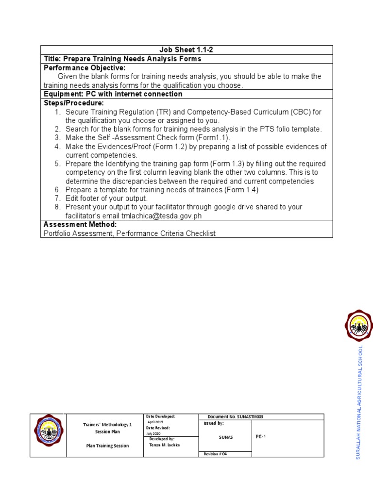 Job Sheet 1.1-2 Develop Training Needs Analysis Form | Download Free PDF | Cognition | Internet