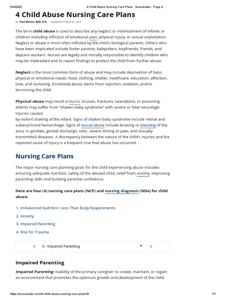 Child Abuse Nursing Care Plan | PDF | Child Abuse | Parenting
