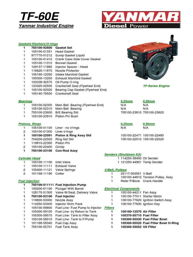Yanmar Industrial Engine: Gaskets/Washers/O-rings | PDF | Fuel ...
