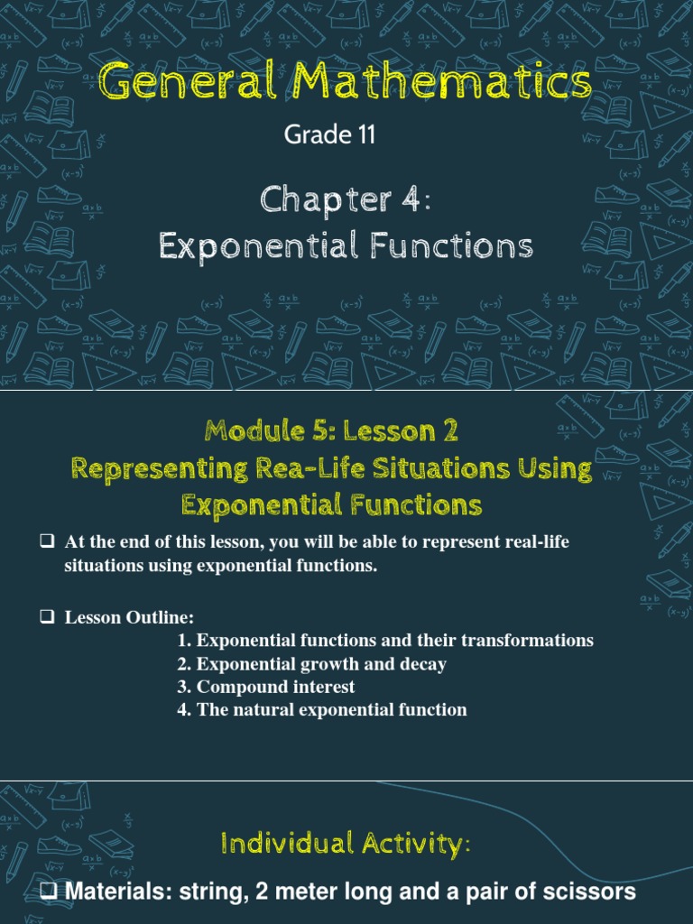 GenMath Module 5 Lesson 2-Representing Real Life Situation Using Exponential FCN | PDF ...