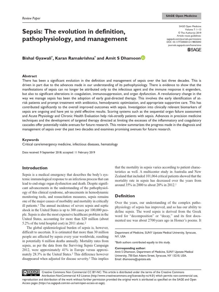 Sepsis: The Evolution in Definition, Pathophysiology, and Management ...