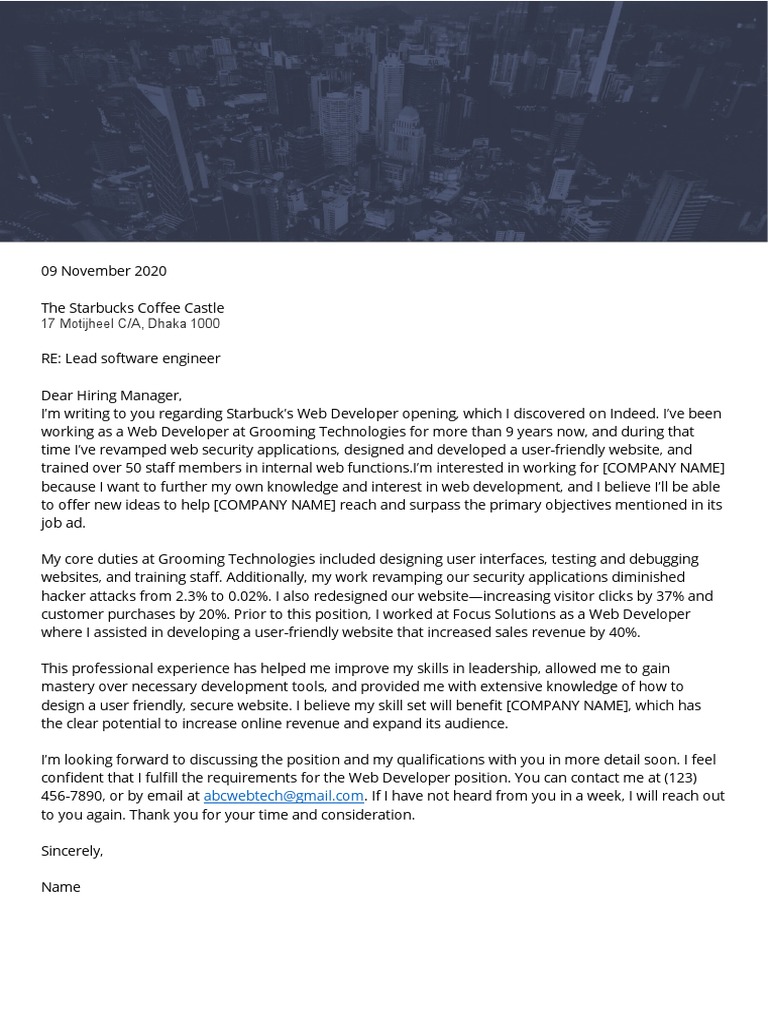 Web Developer Cover Letter Example | PDF | Usability | World Wide Web