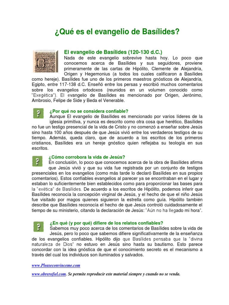 El Evangelio de Basilides PDF | PDF | Evangelios | Jesús