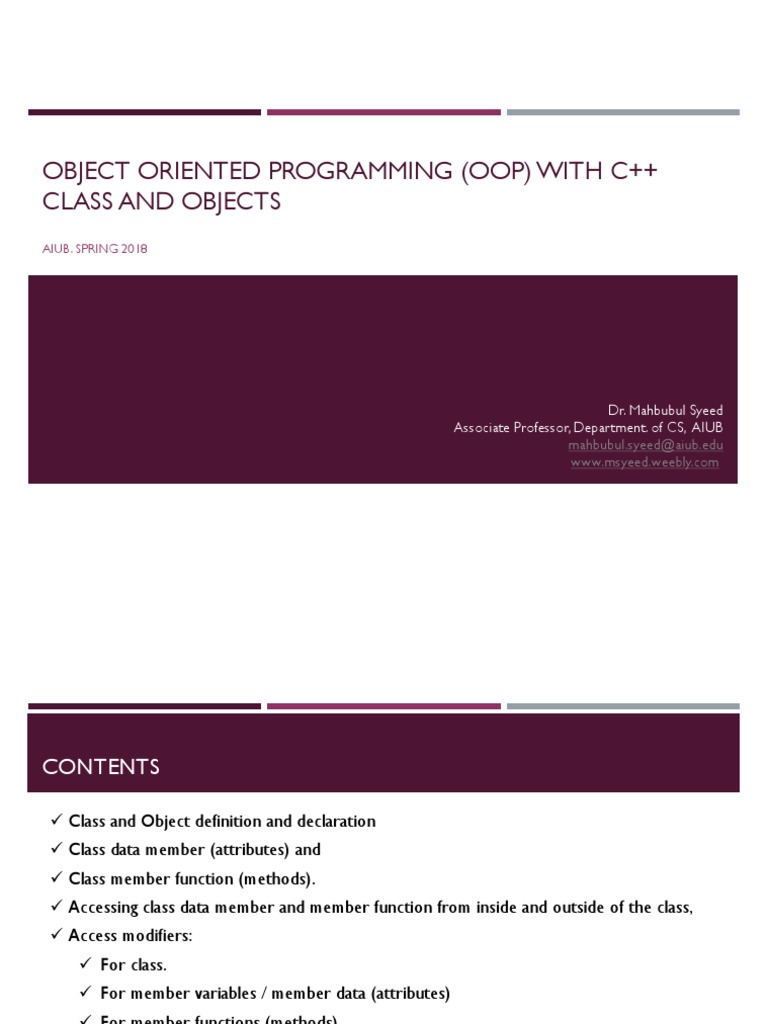 Object Oriented Programming Oop With C Class And Objects Pdf Class Computer Programming