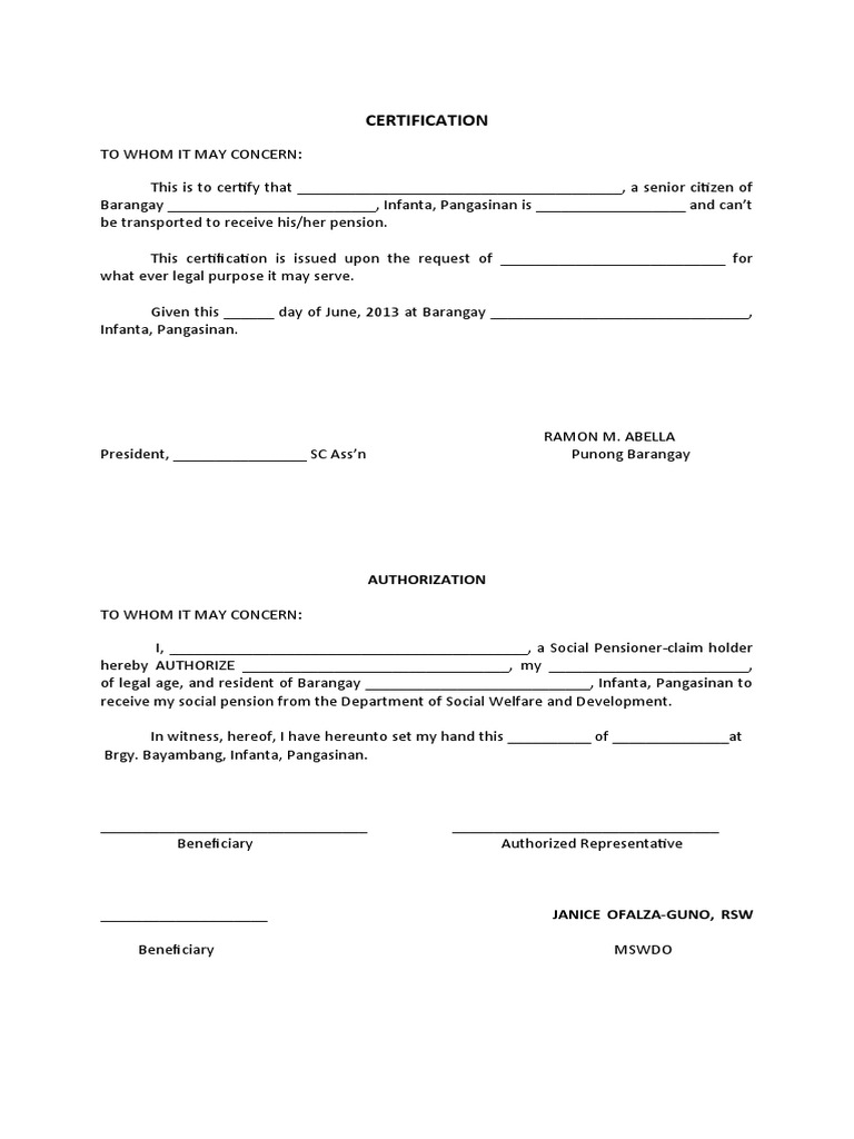 Authorization Senior Pensioner | PDF