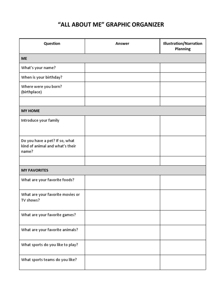 All About Me Graphic Organizer | PDF