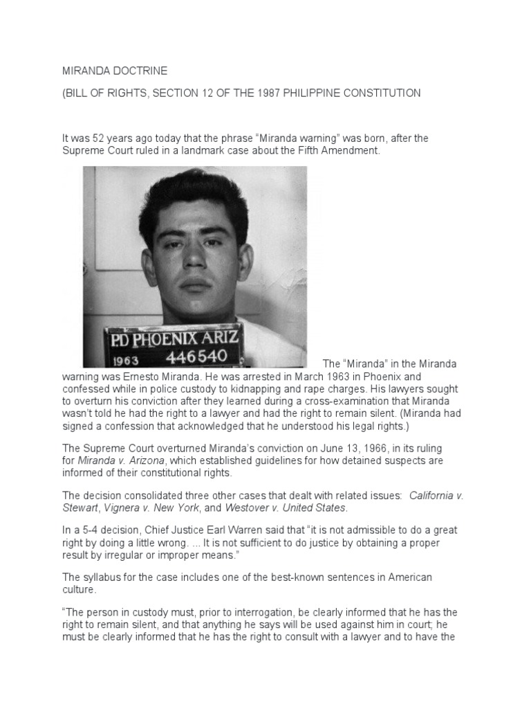 Miranda Doctrine | PDF | Miranda V. Arizona | Miranda Warning