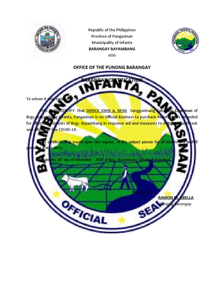 Brgy Certification SK | PDF