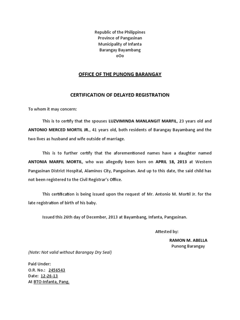 Certification Delayed Registration | PDF