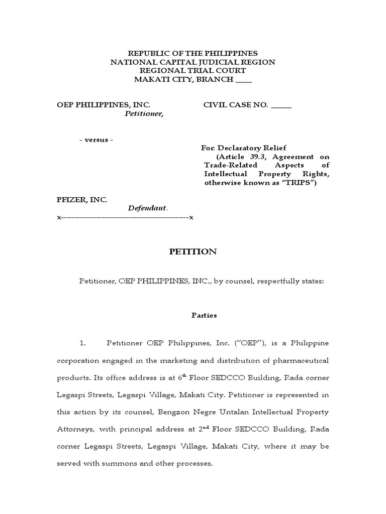 Declaratory Relief on TRIPS Article 39.3 | PDF | Trips Agreement ...