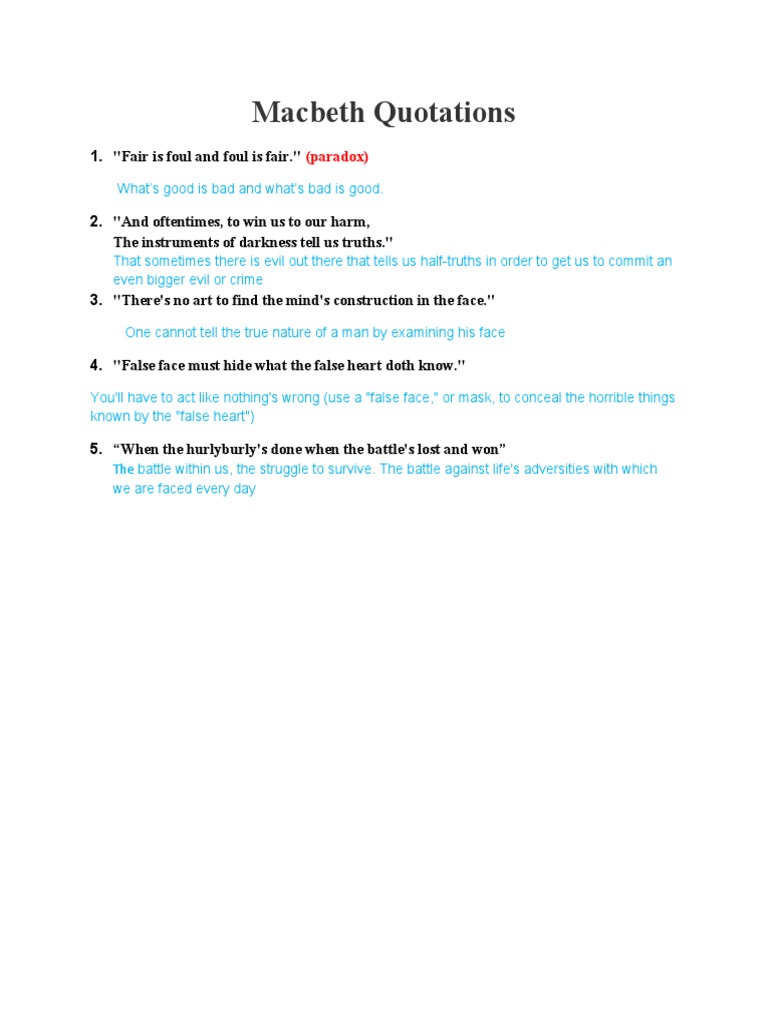 Macbeth Quotations | PDF