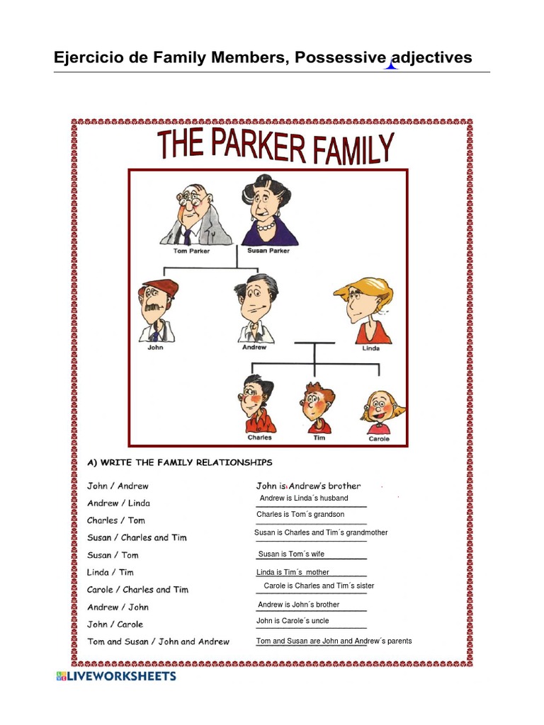 Ejercicio de Family Members, Possessive Adjectives | PDF