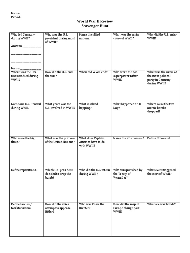WW2 Scavenger Hunt | PDF