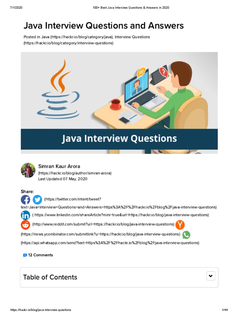 100+ Best Java Interview Questions & Answers in 2020 | PDF | Method ...