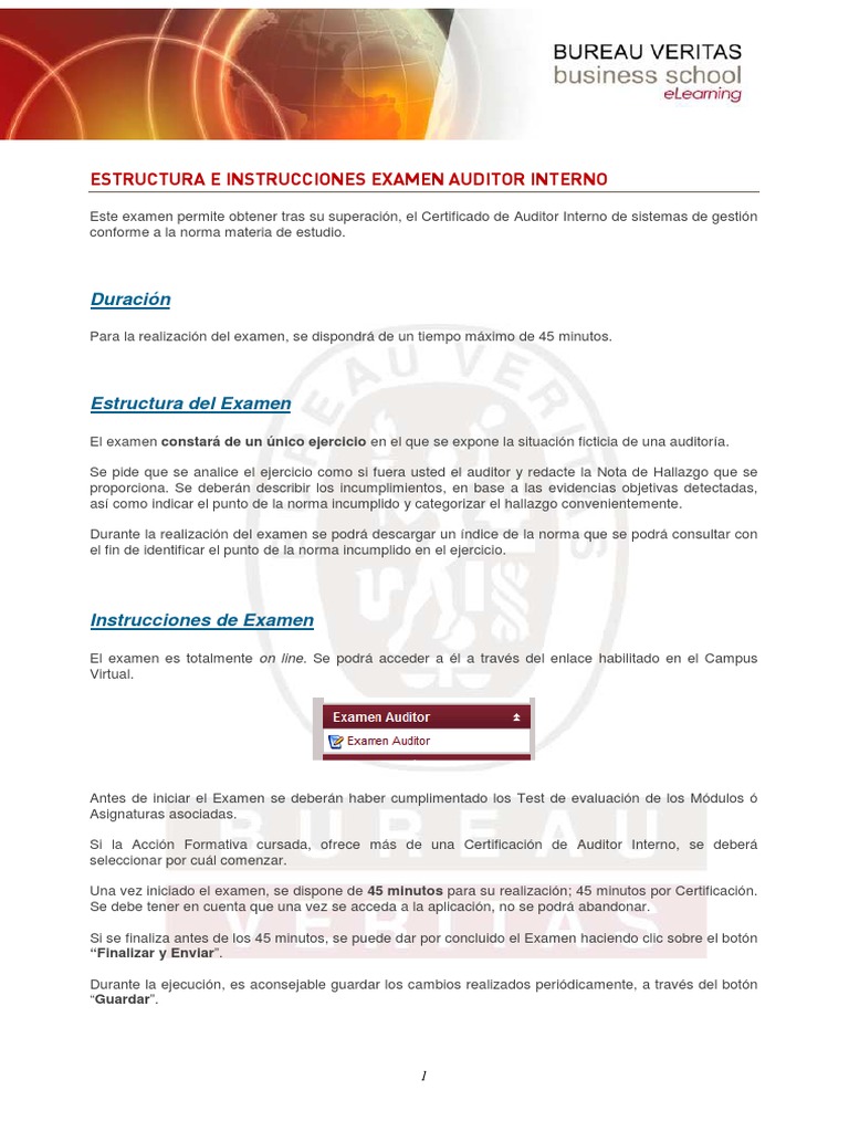 Estructura Intrucciones Examen Auditor Interno PDF | PDF