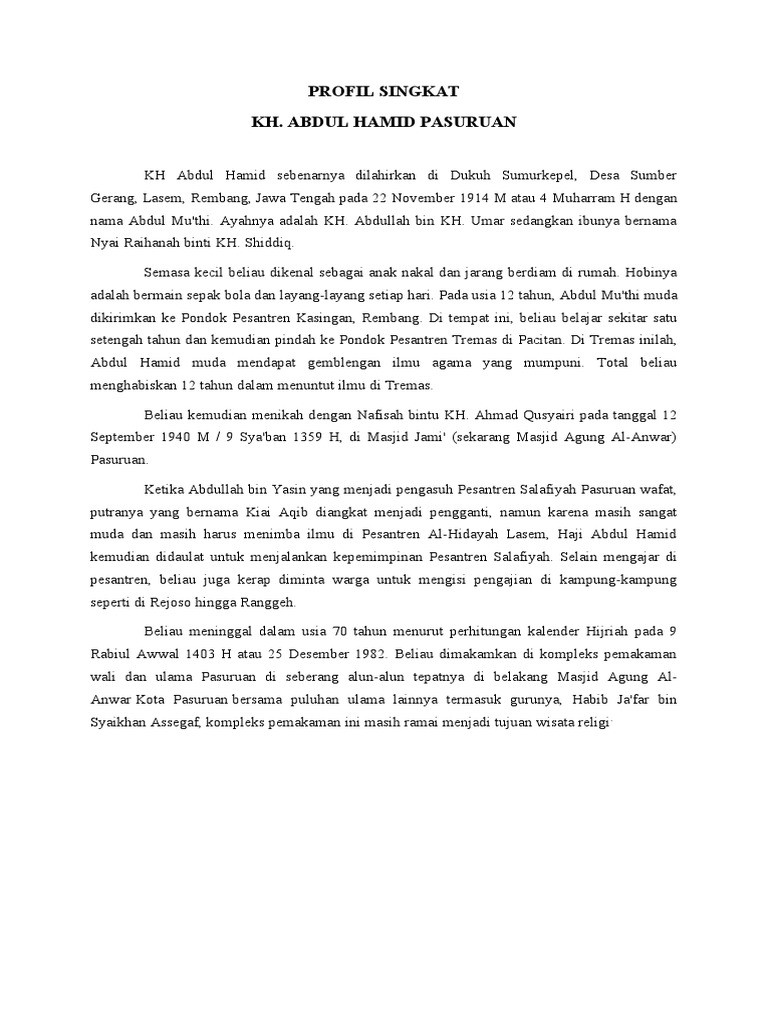Ringkasan Profil KH Abdul Hamid | PDF