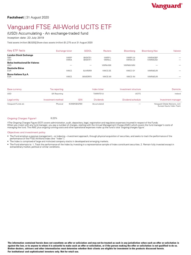 Vanguard FTSE All-World UCITS ETF: (USD) Accumulating - An Exchange ...