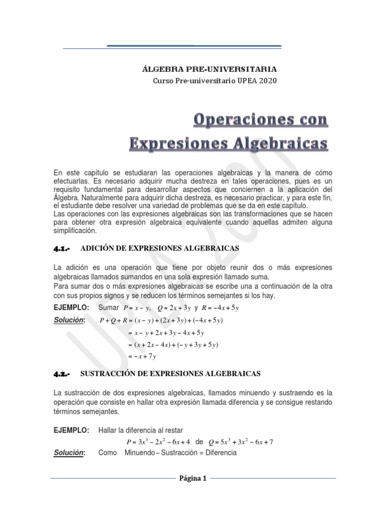 Ejercicio de Operaciones Algebraicas | PDF | División (Matemáticas ...
