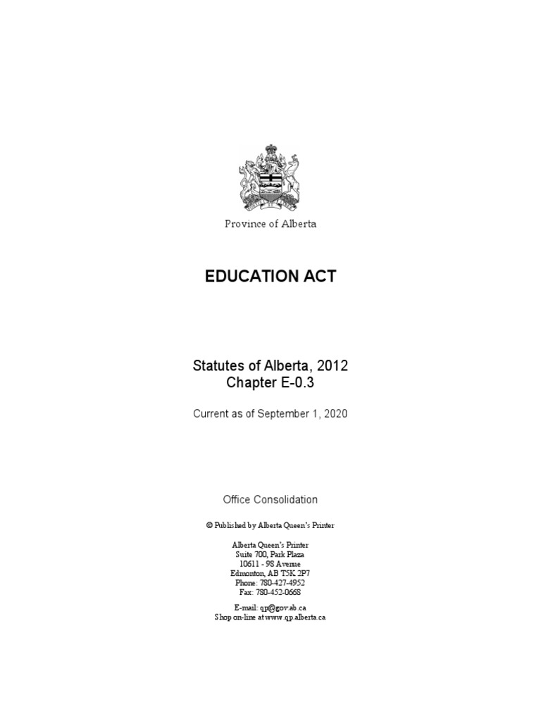Alberta Education Act | PDF | Legal Guardian | Schools