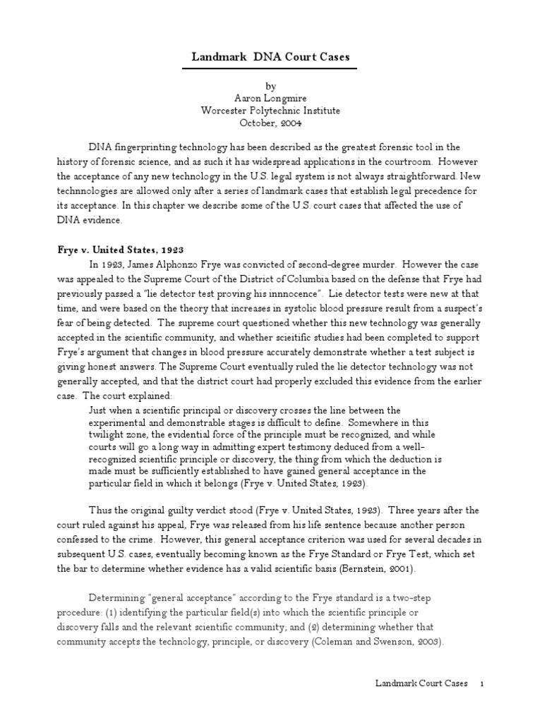 Landmark DNA Evidence Court Cases | PDF | Daubert V. Merrell Dow ...