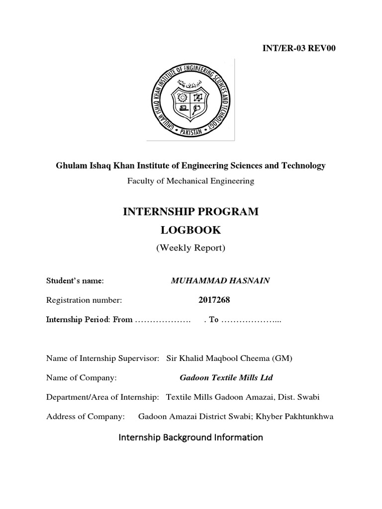 Internship Program Logbook: INT/ER-03 REV00 | PDF | Belt (Mechanical) | Transmission (Mechanics)