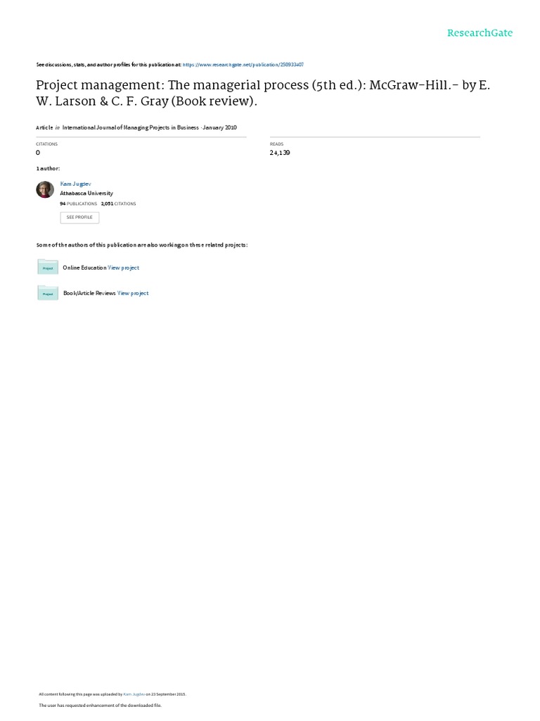Project Management: The Managerial Process (5Th Ed.) : Mcgraw-Hill.-By ...