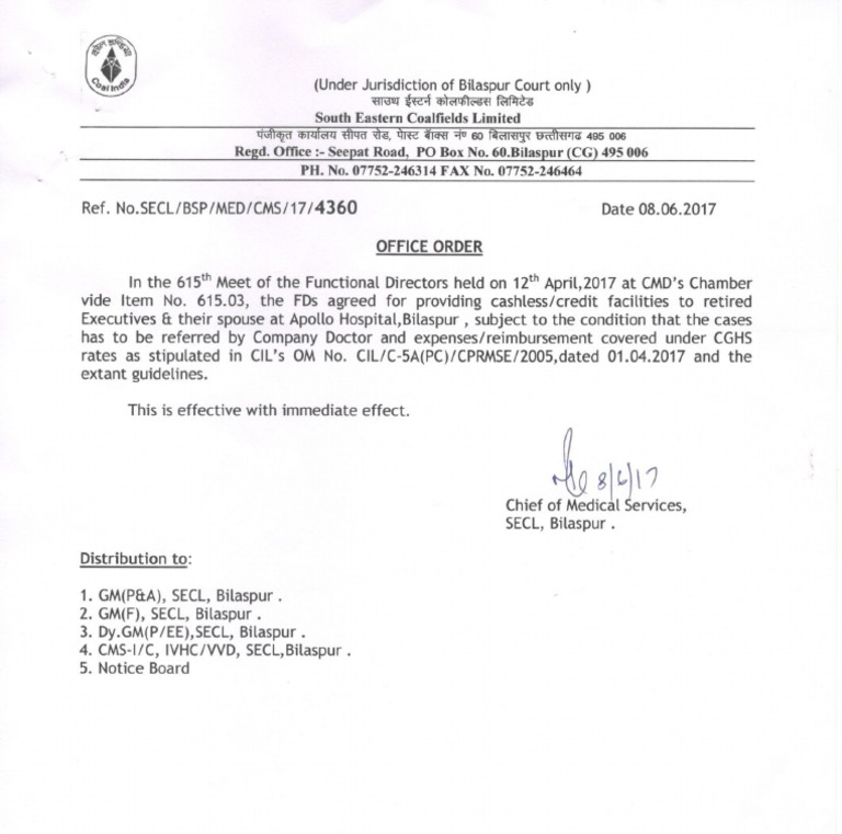 Cashless Credit For Executive For Coalindia | PDF