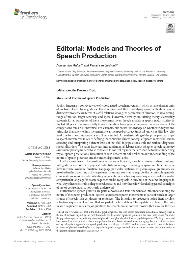 Editorial Models and Theories of Speech Production | PDF | Speech ...