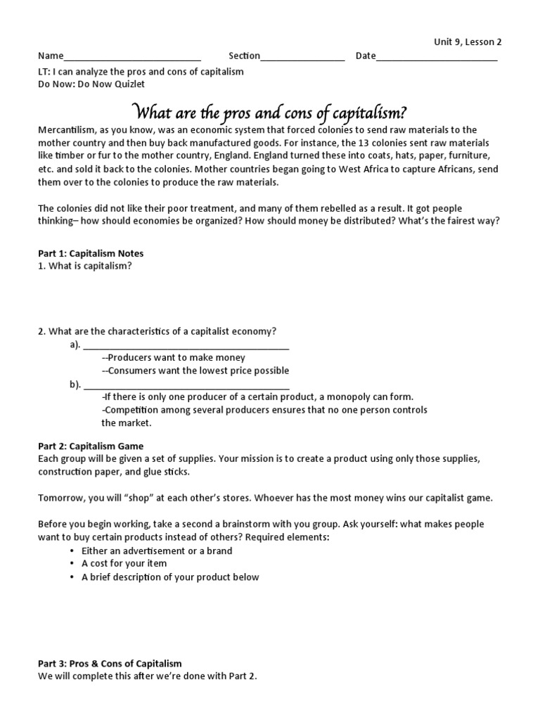 What Are The Pros and Cons of Capitalism? | PDF