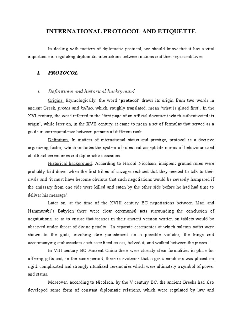 International Protocol and Etiquette | PDF | Heads Of State | Etiquette