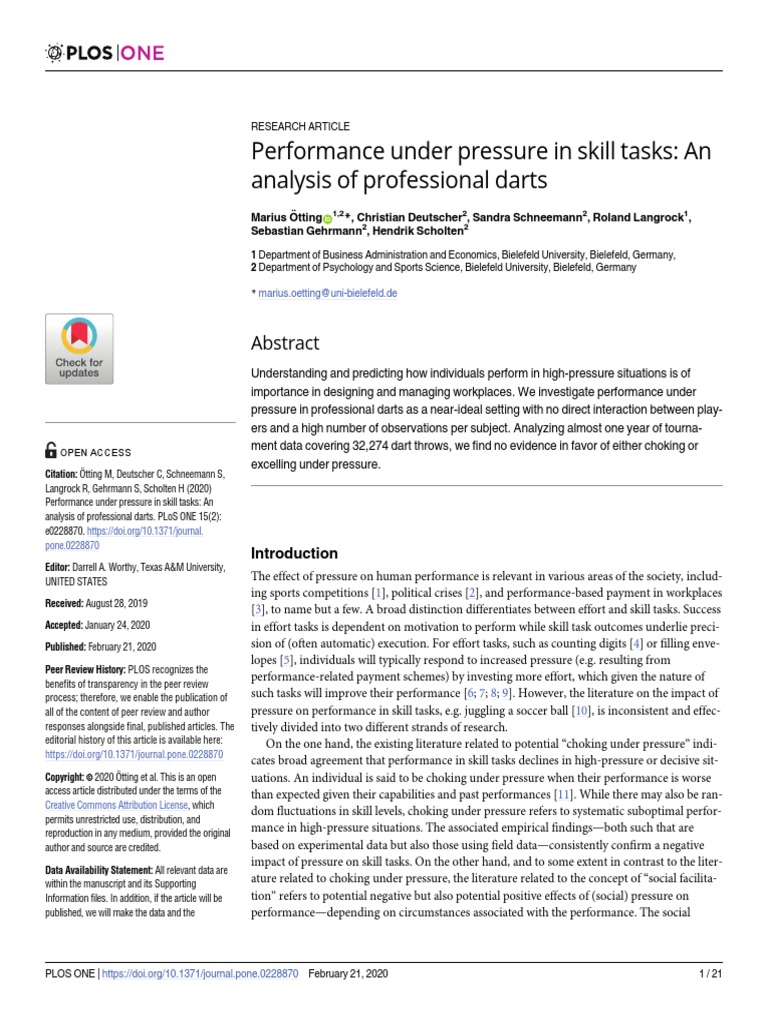Performance Under Pressure in Skill Tasks An Analy | PDF | Memory ...