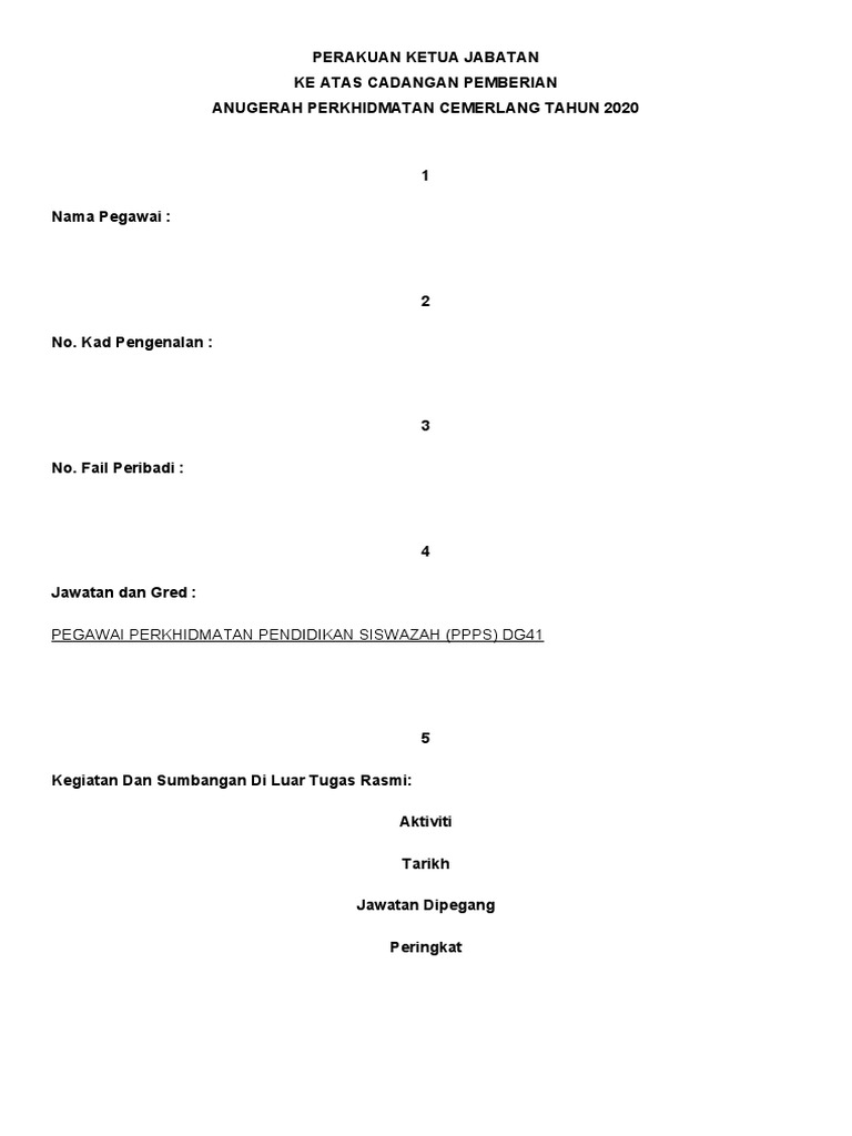 Contoh Perakuan Ketua Jabatan Pencalonan APC | PDF