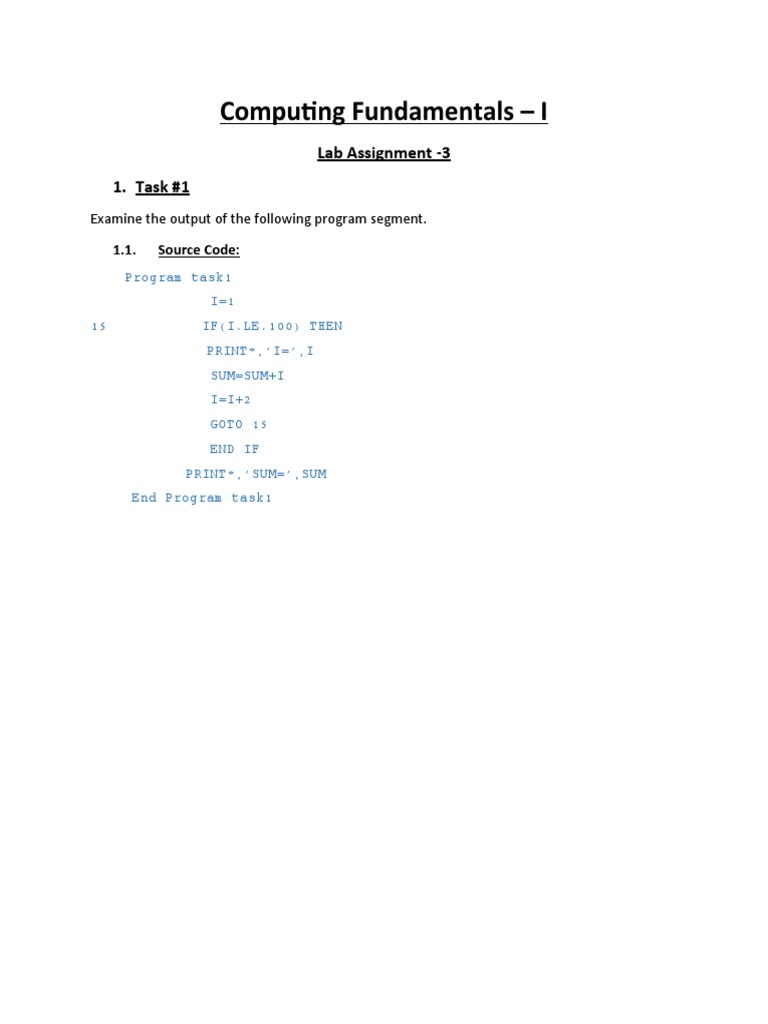 Computing Fundamentals I Lab Assignment 3 1 Task 1 Pdf Computer Program Programming