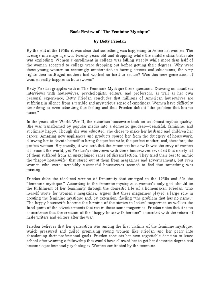 Book Review of Femine Mystique | PDF | Housewife