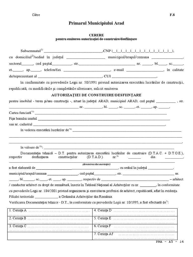 Cerere de Emitere Autorizatie de Construire Model | PDF