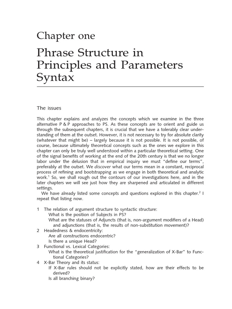 Phrase Structure in Principles and Parameters Syntax: Chapter One | PDF | Lexical Semantics | Phrase