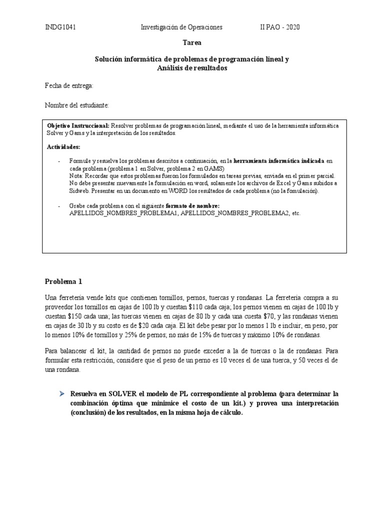 Tarea - Solver y GAMS-1 | PDF | Informática | Informática y tecnología ...
