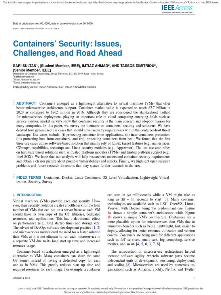 Containers' Security: Issues, Challenges, and Road Ahead | PDF ...
