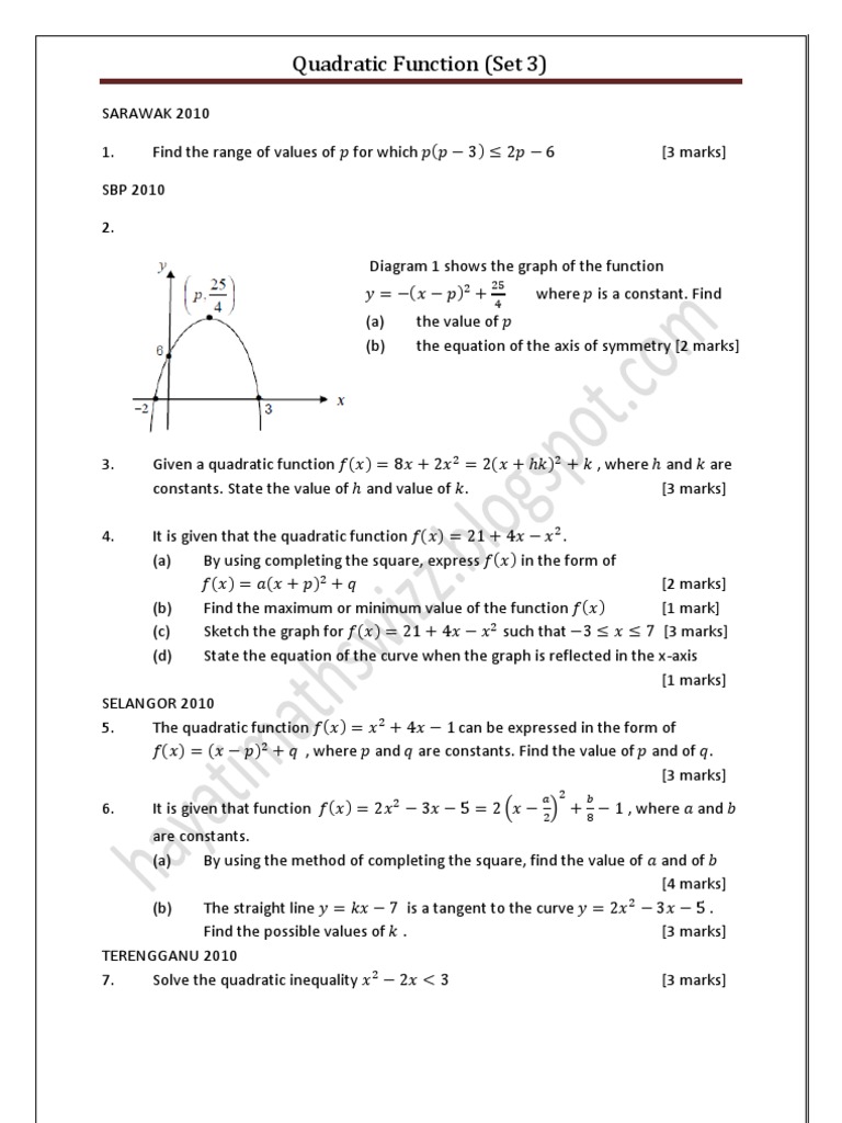Quadratic Function@Set3 2011 | PDF | Function (Mathematics) | Geometry