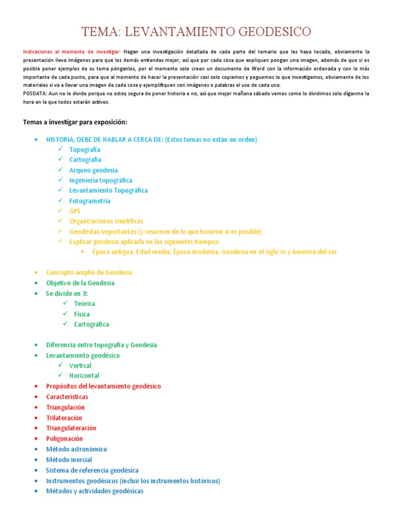 Tema Levantamiento Geodesico | PDF | Geodesia | Espacio