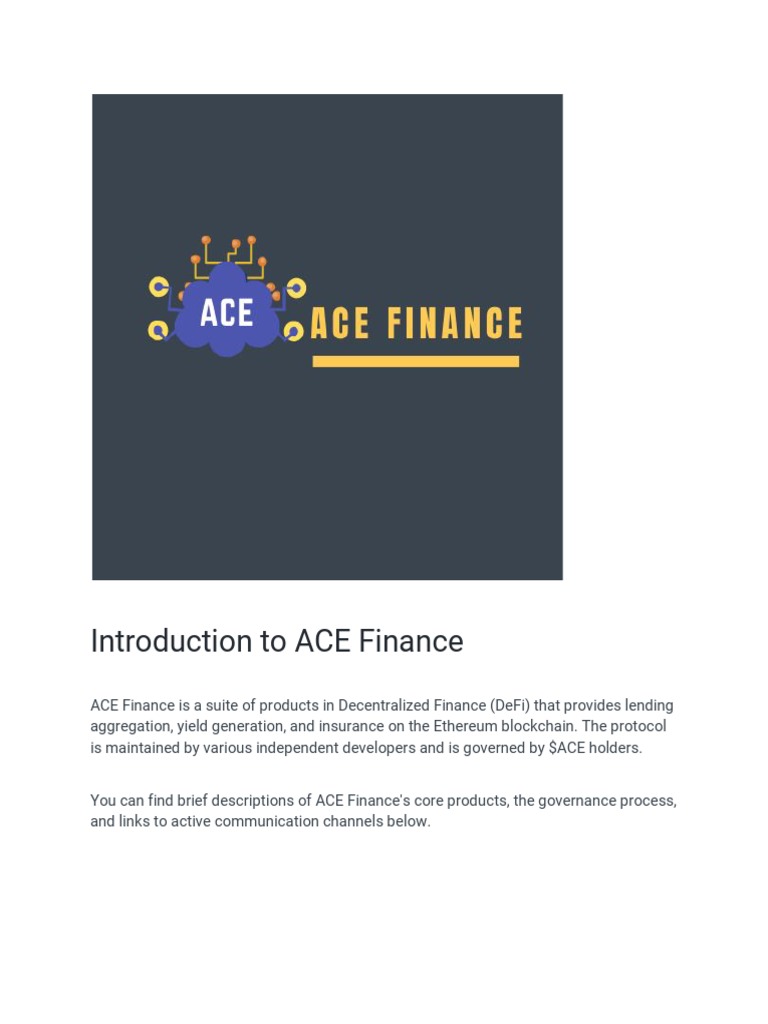 Introduction To ACE Finance | PDF | Cryptocurrency | Return On Investment