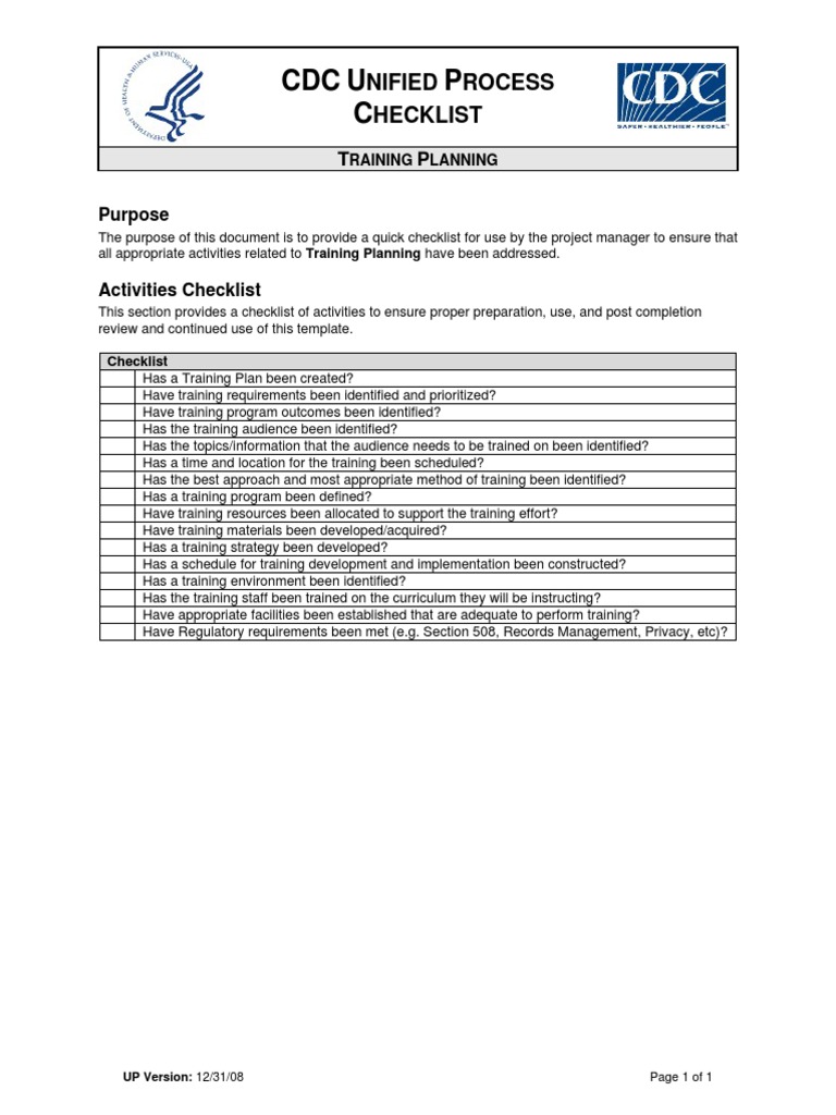 CDC UP Training Planning Checklist | PDF