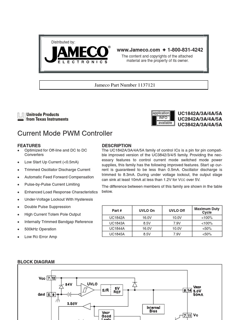 Texas - Instruments UC3843AN Datasheet | PDF | Amplifier | Electronic ...