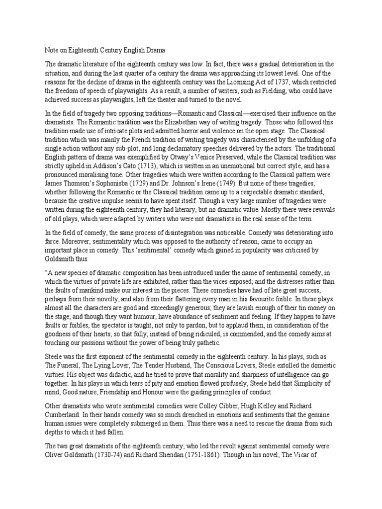 The Decline and Revival of English Drama in the Eighteenth Century ...
