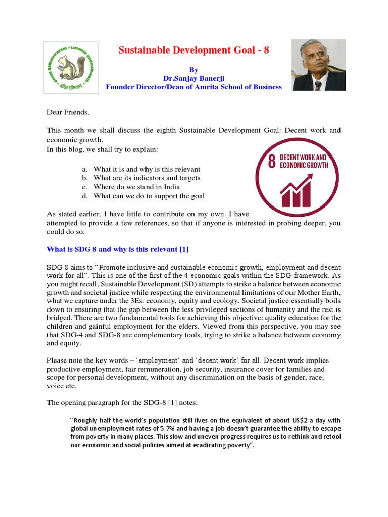 Sustainable Development Goal - 8: by DR - Sanjay Banerji Founder ...