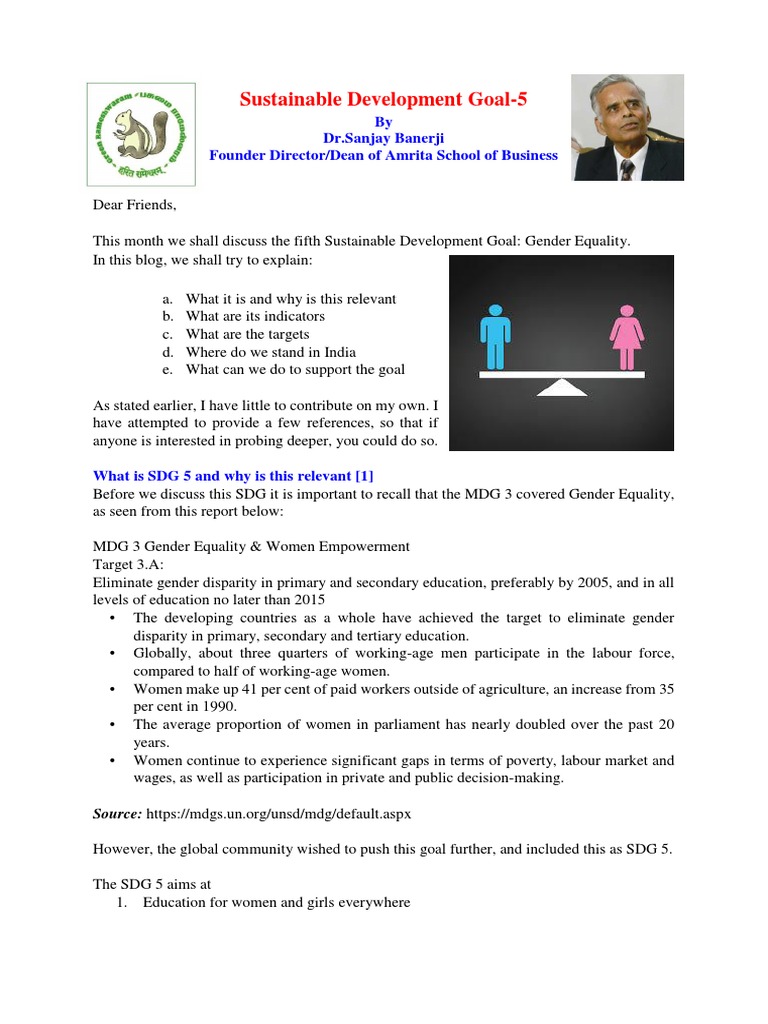 Sustainable Development Goal-5: by DR - Sanjay Banerji Founder Director ...